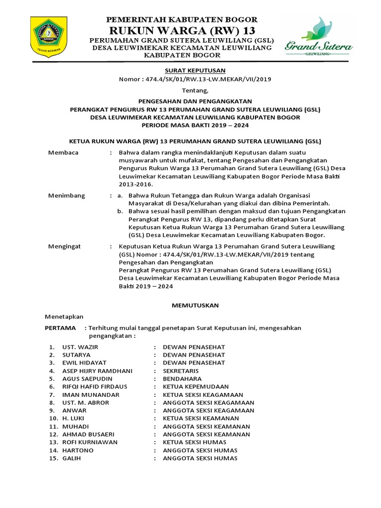02-Surat Keputusan Pengurus RW 13 | PDF