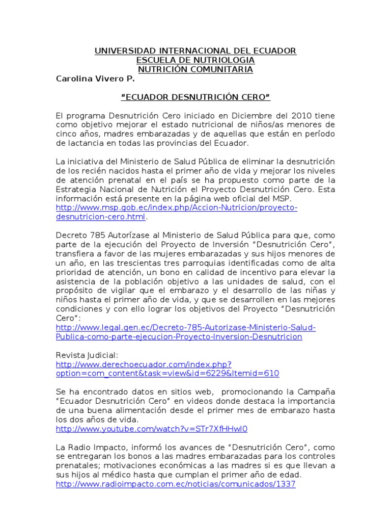 Ecuador Desnutricion Cero Pdf El Embarazo Ecuador