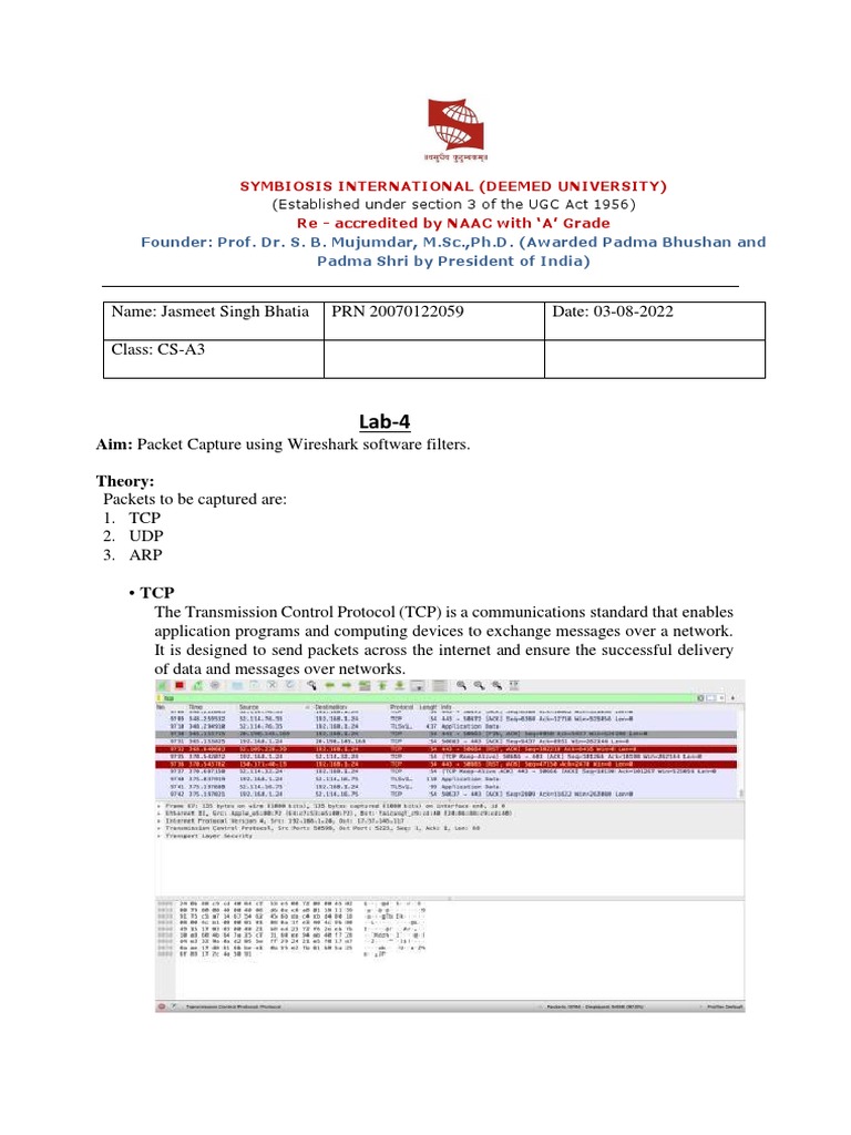 Aim: Packet Capture Using Wireshark Software Filters. Theory | PDF | Transmission Control ...
