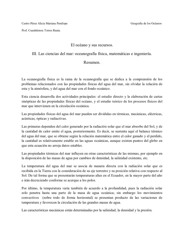 Resumen sobre recursos del océano | PDF | Ciencia y matemáticas