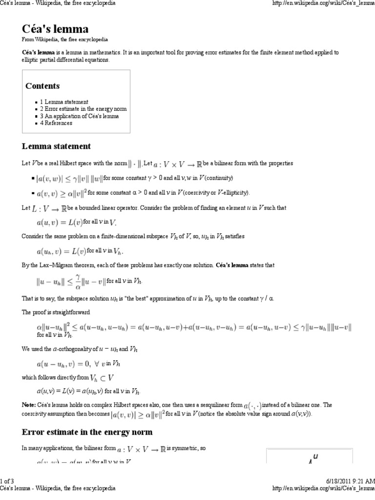 Céa's Lemma | PDF | Calculus | Linear Algebra