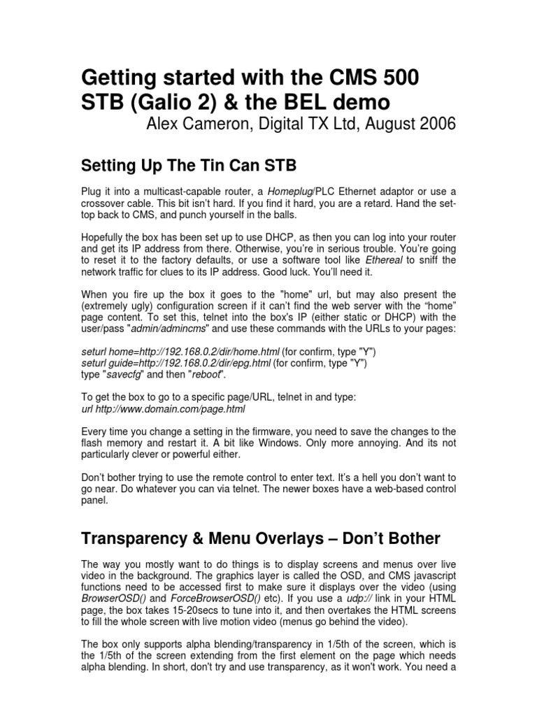 Getting Started With The CMS 500 STB (Galio 2) & The BEL Demo | PDF ...