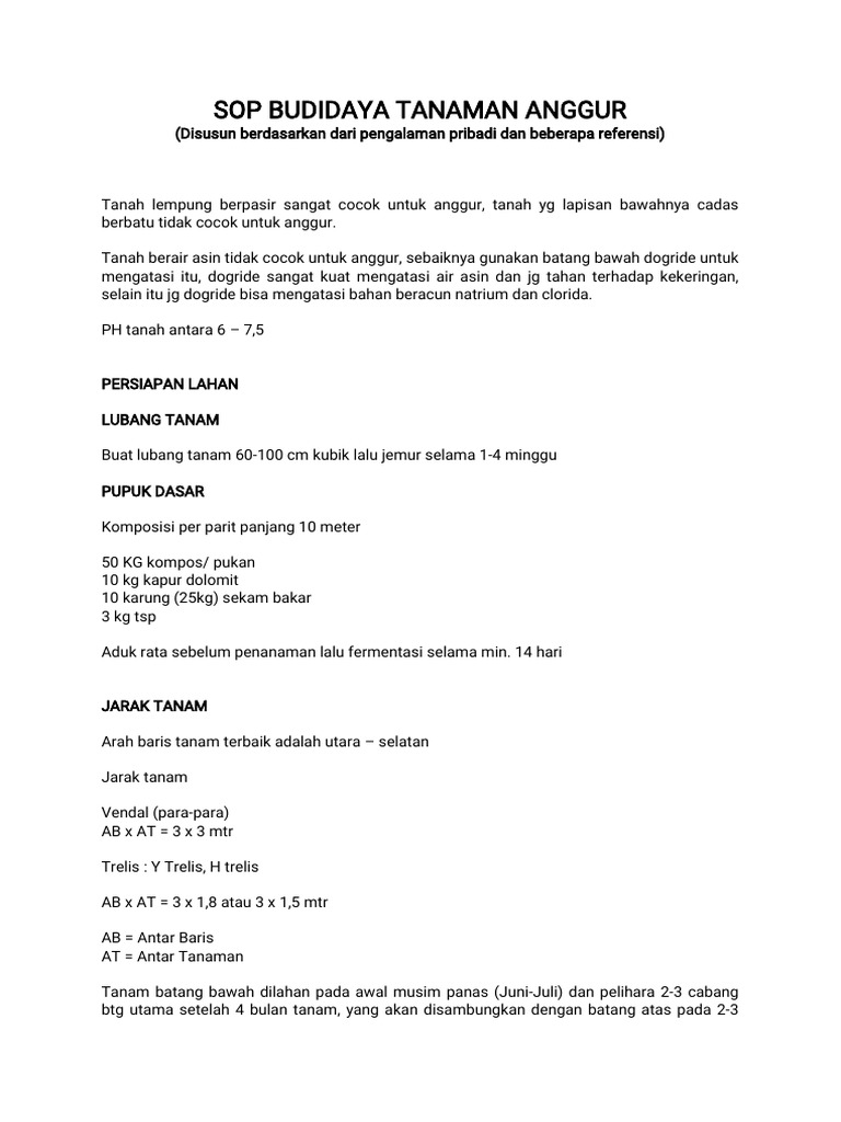 SOP Budidaya Tanaman Anggur Terperinci | PDF