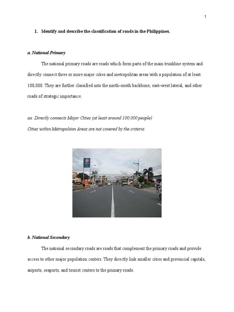 A. National Primary: 1. Identify and Describe The Classification of ...