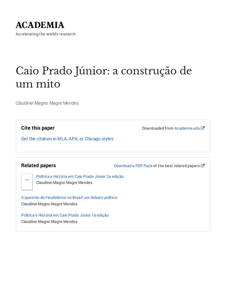 Caio Prado Junior. A Construcao de Um Mito - Claudinei MENDES | PDF | Socialismo | Economia
