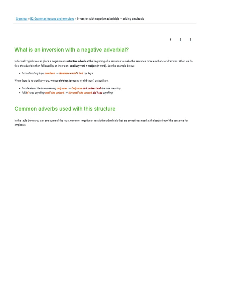 23-Inversion With Negative Adverbials - Adding Emphasis | PDF | Adverb ... 23-Inversion With Negative Adverbials - Adding Emphasis | PDF | Adverb ...