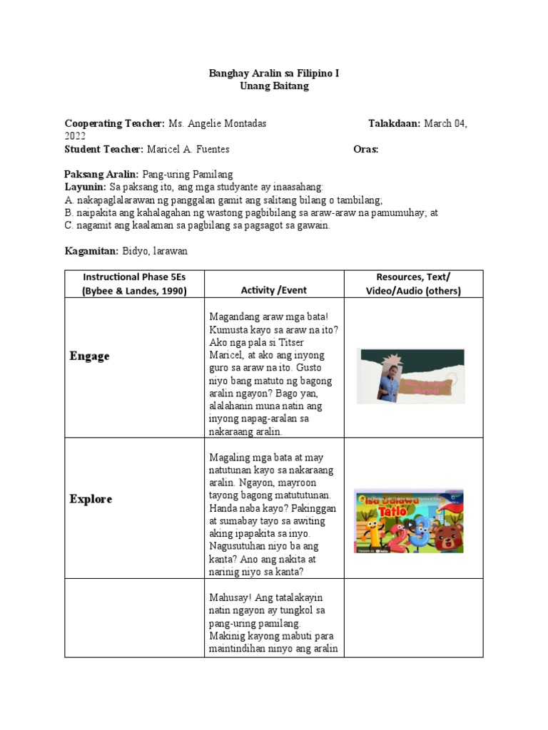 Banghay Aralin Sa Filipino I | PDF