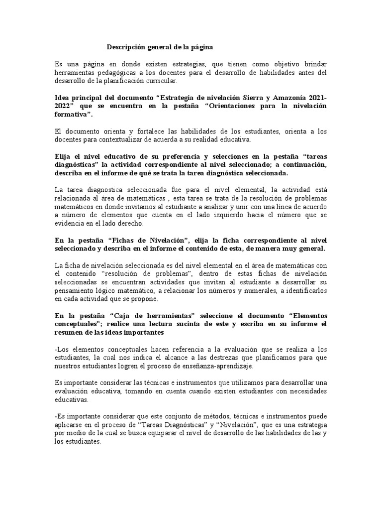 Informe Descriptivo Nivelación Educativa | PDF | Evaluación | Método de ...