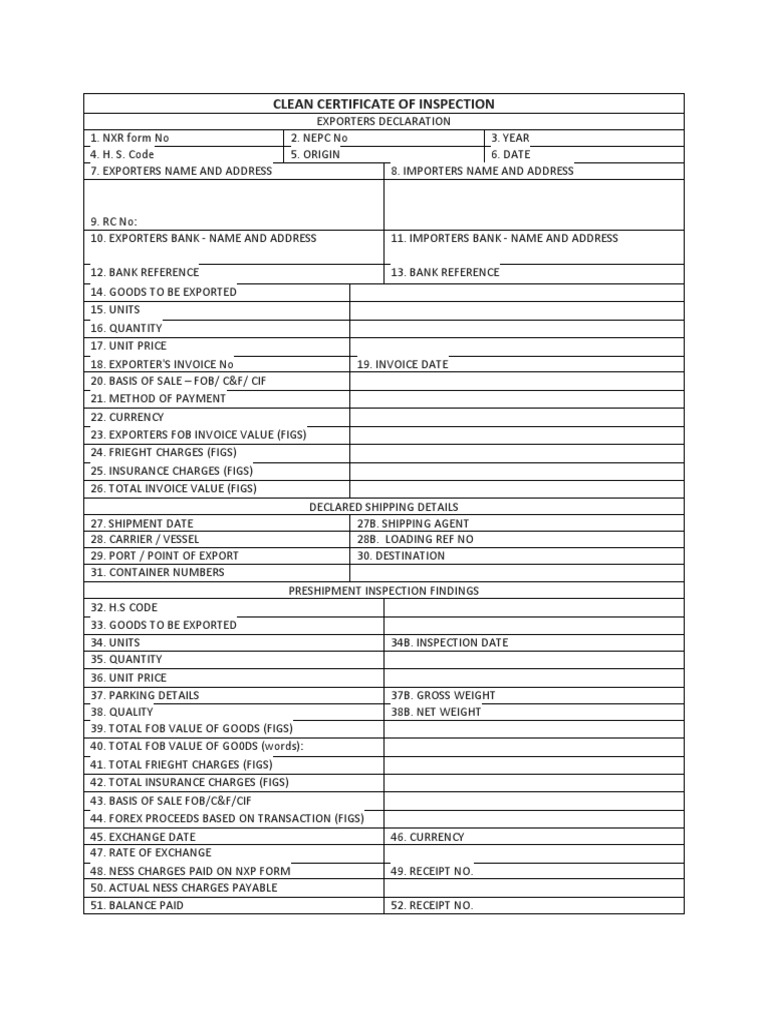 Clean Inspection Certificate for Export | PDF | Business