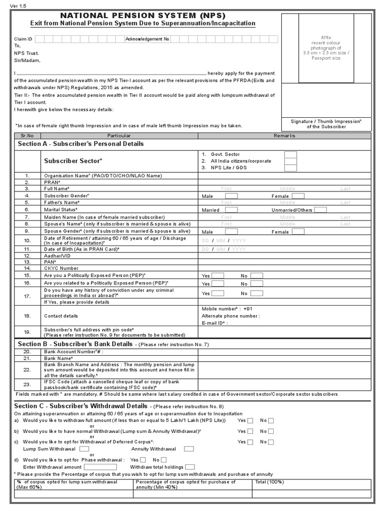 Exit From National Pension System Due To Superannuation/Incapacitation ...