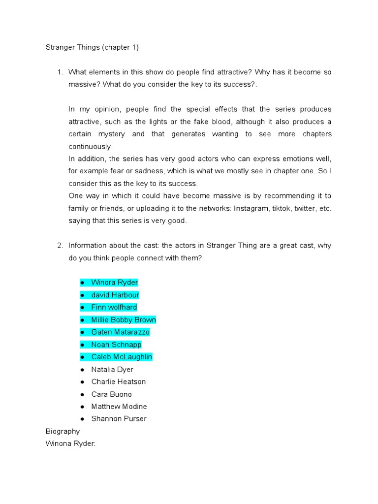 Stranger Things (Chapter 1) | PDF