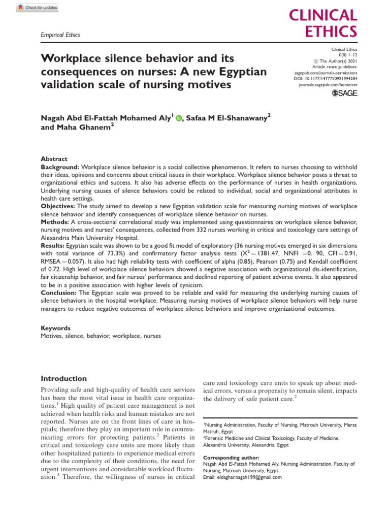 Workplace Silence Behavior | PDF | Factor Analysis | Nursing