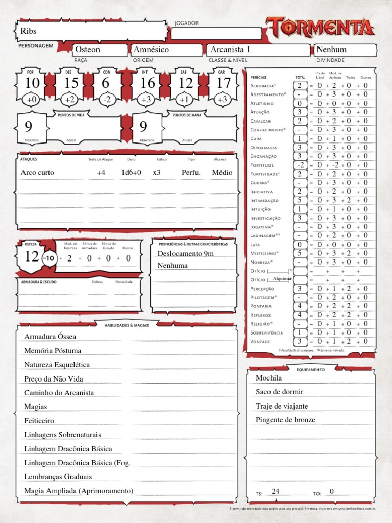 Ficha de Personagem Tormenta 20 | PDF