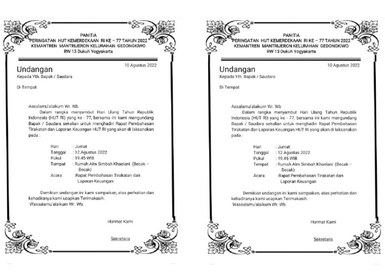 Undangan Rapat 17an | PDF