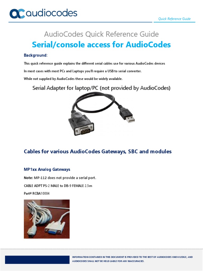 Serial Cable Compatibility Guide for AudioCodes Devices | PDF | Data ...