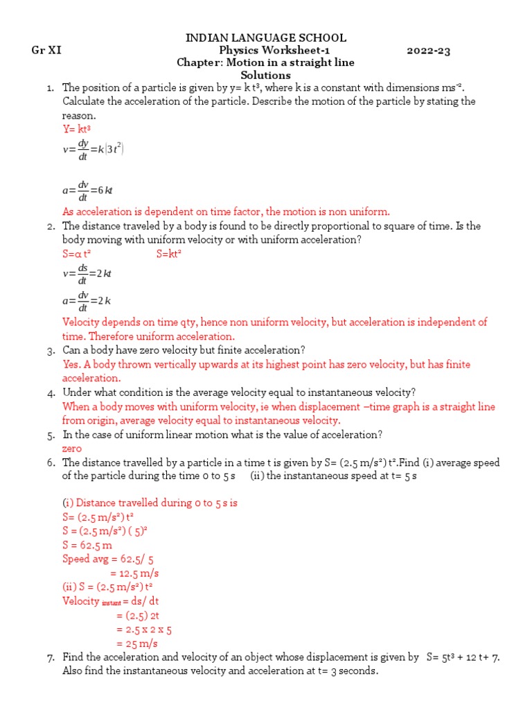 Physics Worksheet: Motion Analysis | PDF | Acceleration | Velocity