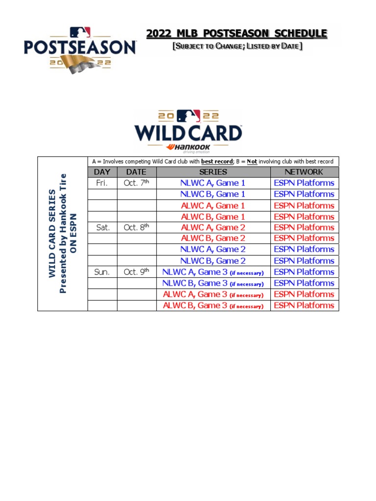 2022 MLB postseason schedule | PDF | Sports Competitions | Sports Leagues