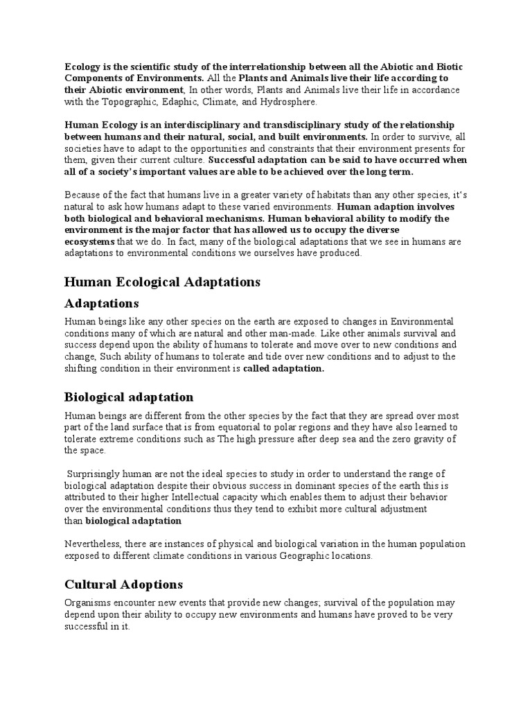 Human Ecological Adaptations Adaptations | PDF | Natural Environment ...