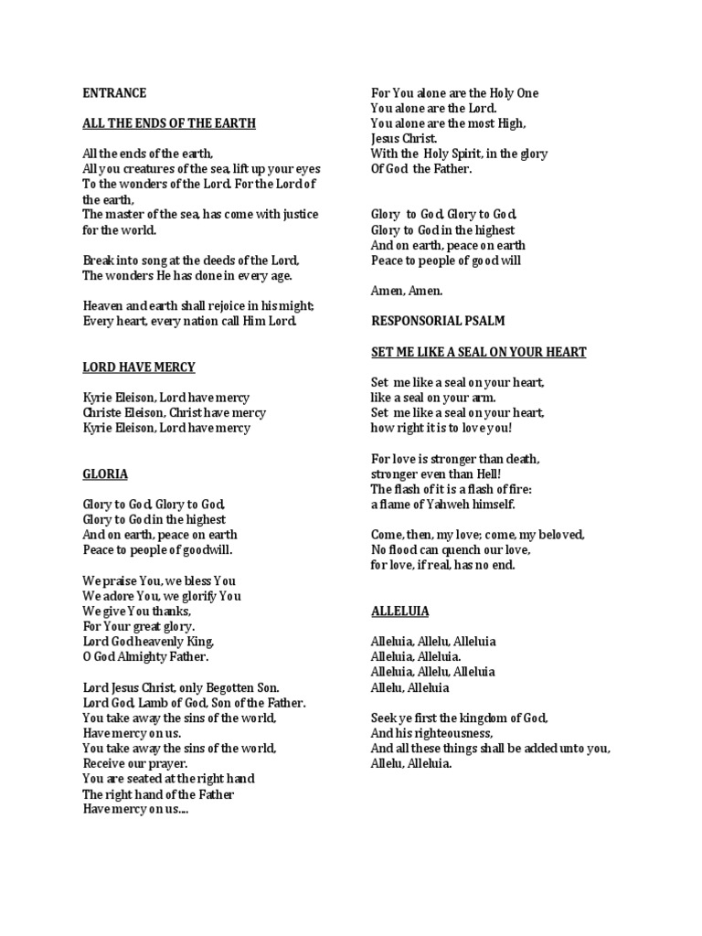 Mass Hymn Sheet | PDF | Glory (Religion) | Christian Belief And Doctrine