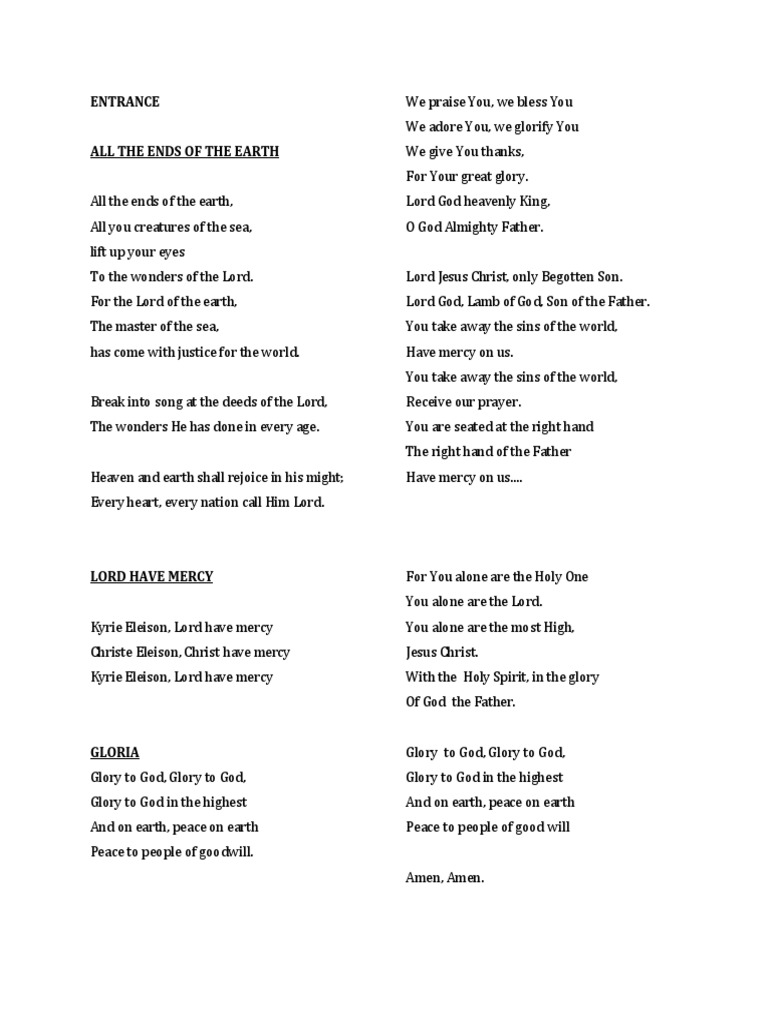 Mass Hymn Sheet - Chord Sheet | PDF | Glory (Religion) | Mercy