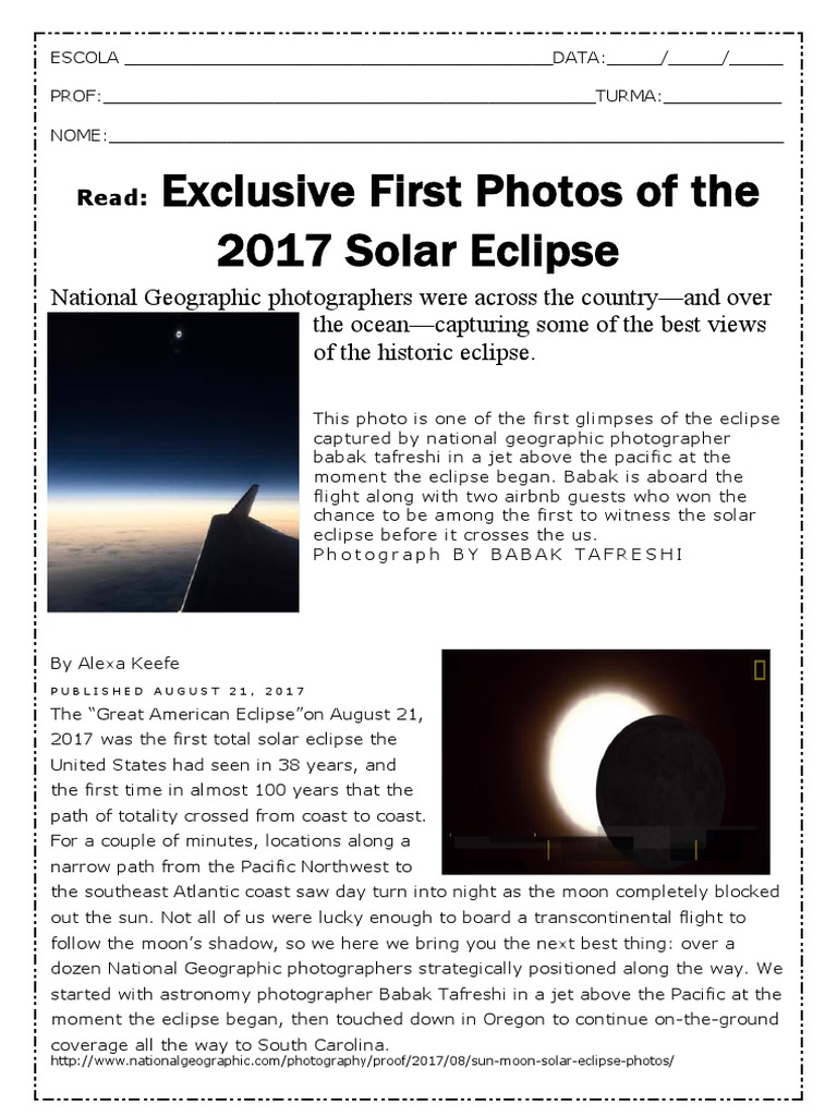 Exclusive First Photos of The 2017 Solar Eclipse | PDF | Moon ...
