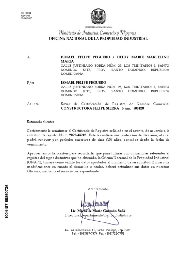 Certificación de Onapi | PDF