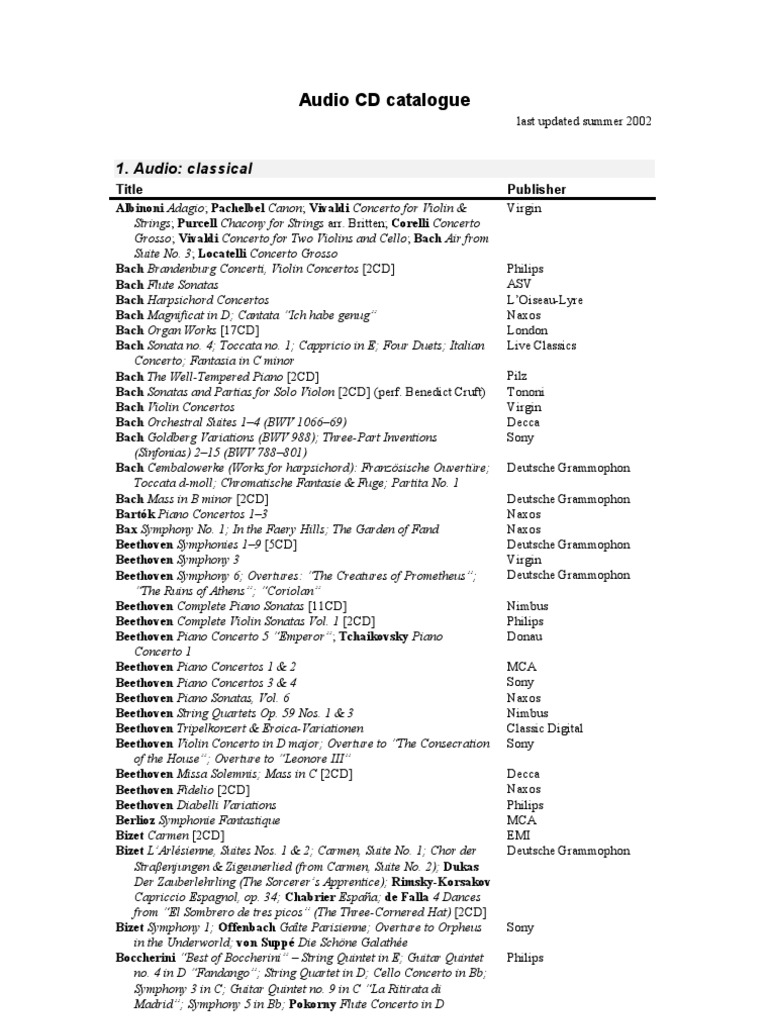 Audio CD Catalogue | PDF