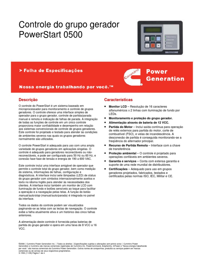 Controle Do Grupo Gerador PowerStart 0500 - Cummins Power ... | PDF | Motores | Tempo