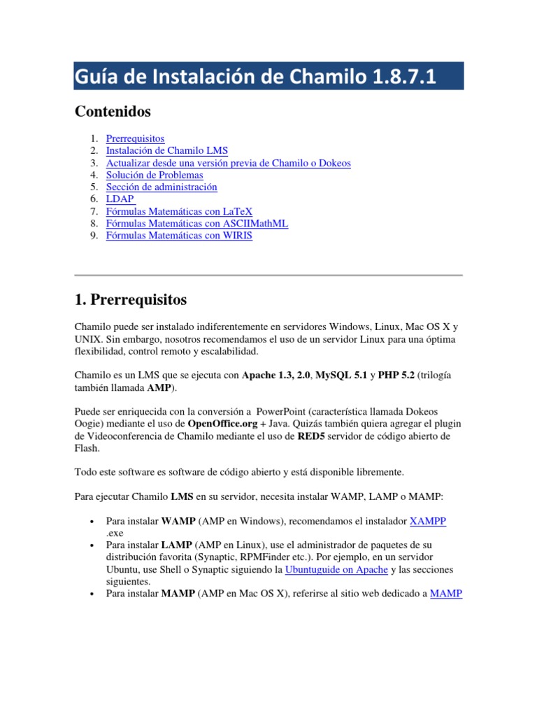 Guía de Instalación de Chamilo 1 | PDF | Archivo de computadora | Servidor HTTP Apache