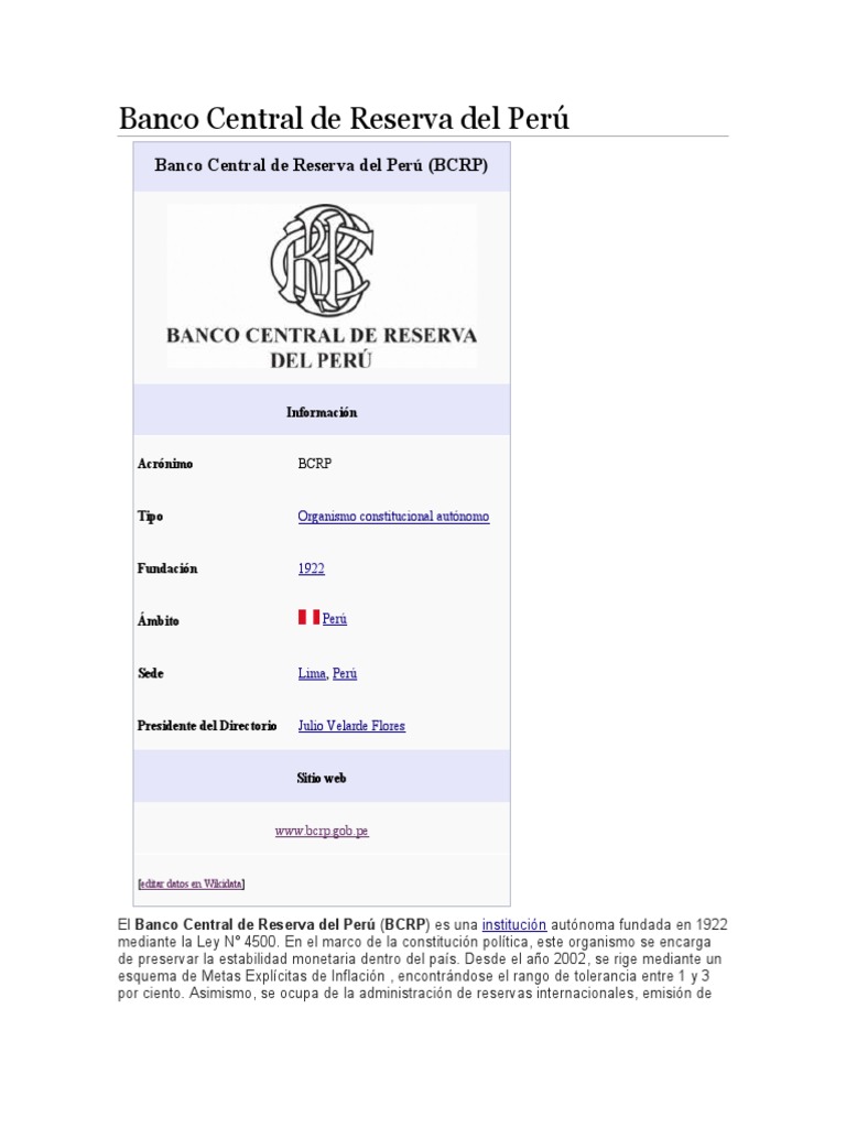 Banco Central de Reserva Del Perú | PDF | Emisores de billetes ...