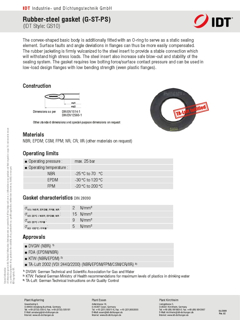 Rubber-Steel Gasket (G-ST-PS) : (IDT Style: GS10) | PDF | Industrial ...