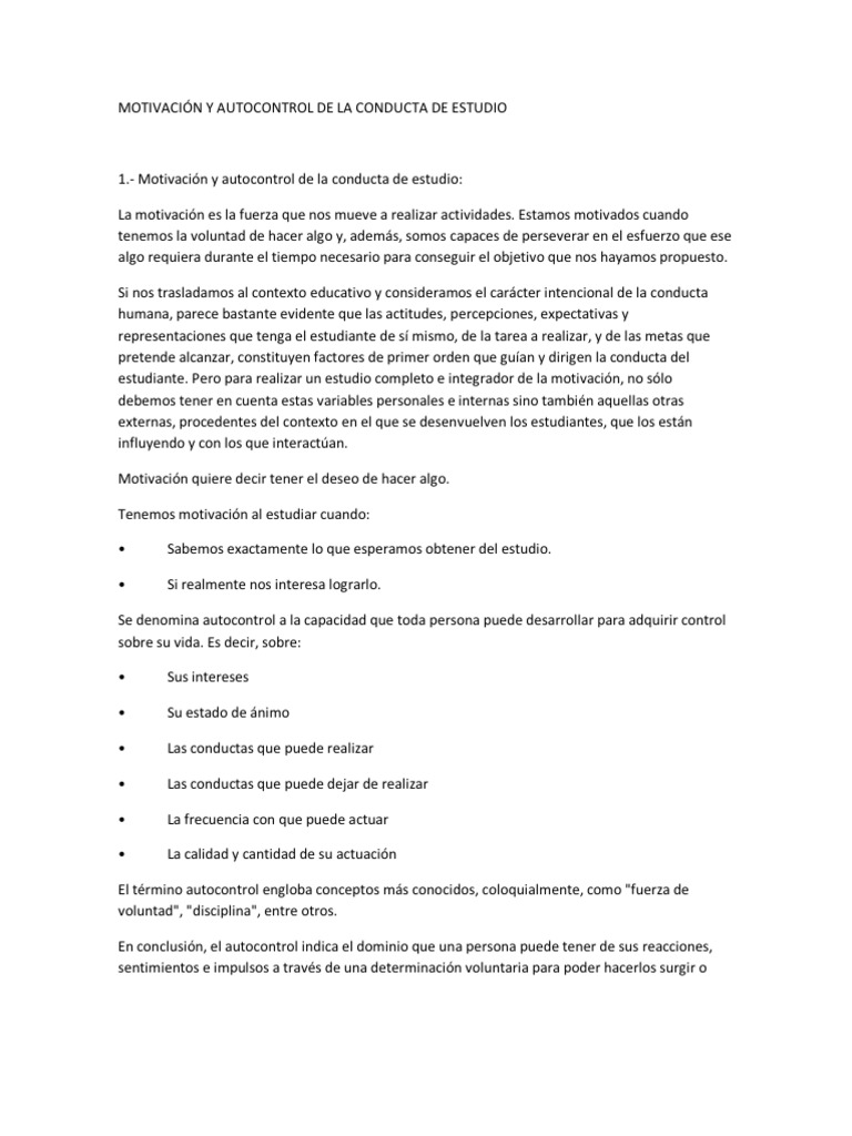 Motivación y Autocontrol de La Conducta de Estudio | PDF
