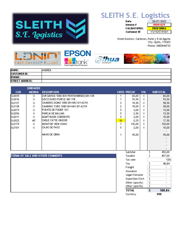 Proforma Cam Security Andrea | PDF | Taxes | Government Finances