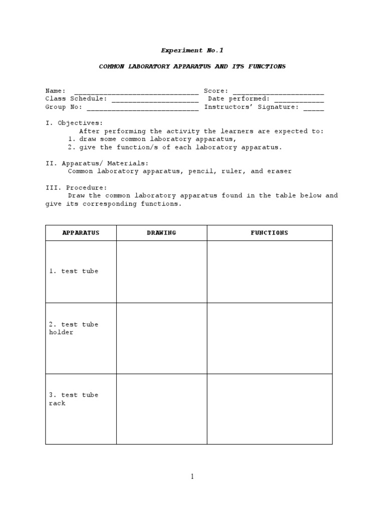 Experiment No.1 Common Laboratory Apparatus and Its Functions | PDF
