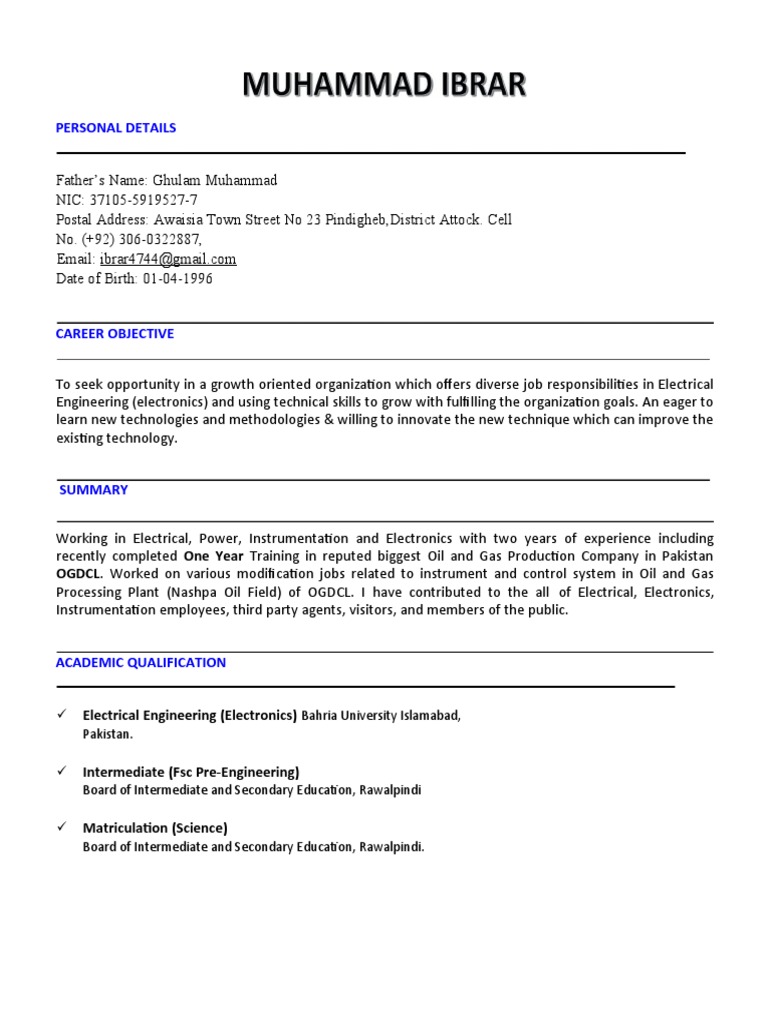 Muhammad Ibrar - Resume | PDF | Valve | Liquefied Petroleum Gas