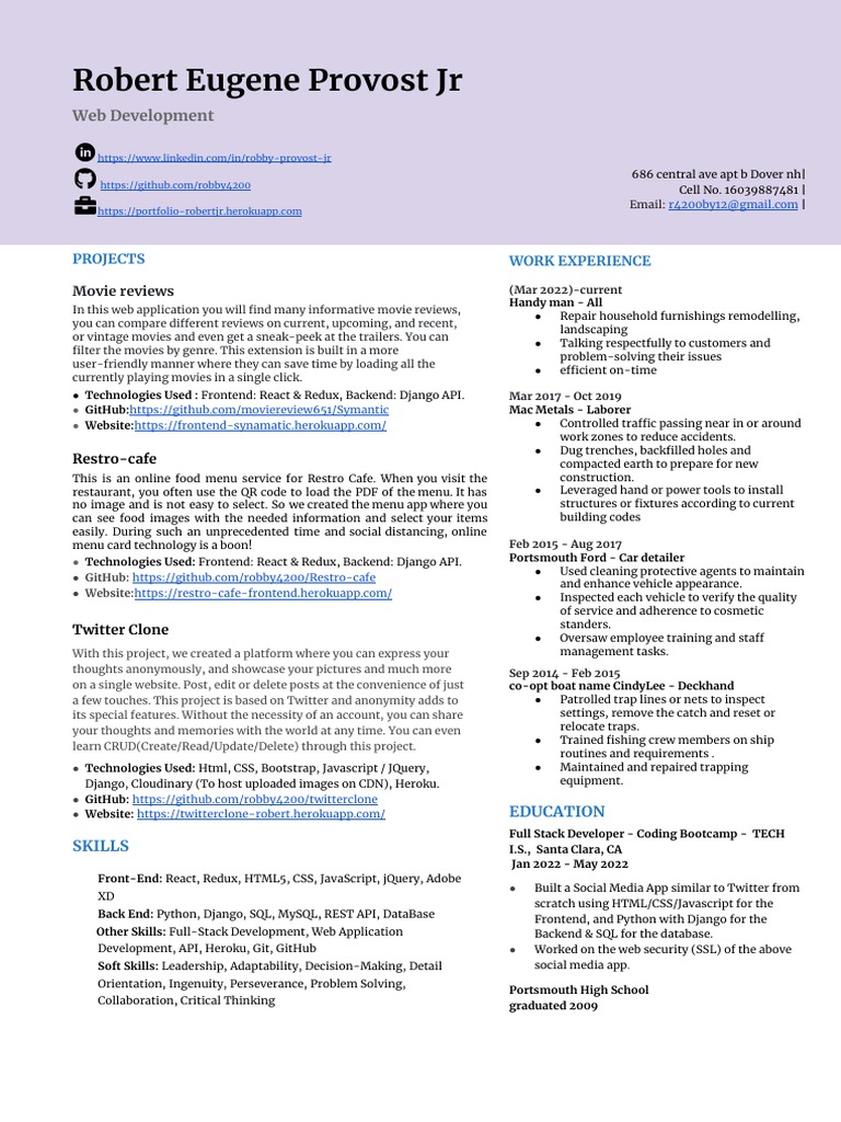 Robert Eugene Provost JR - Resume | PDF | Websites | J Query