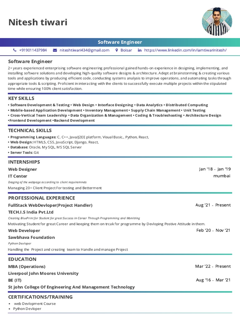 Nitesh Tiwari: Software Engineer | PDF | Software | Web Design