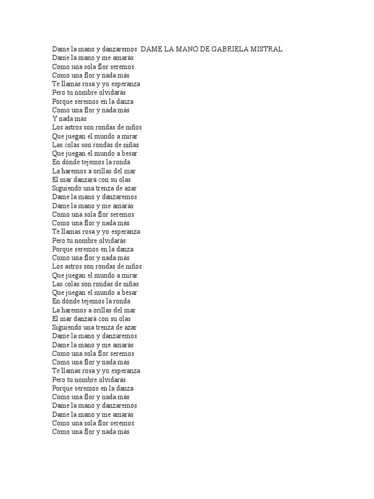 Dame La Mano y Danzaremos GABRIELA MISTRAL | PDF