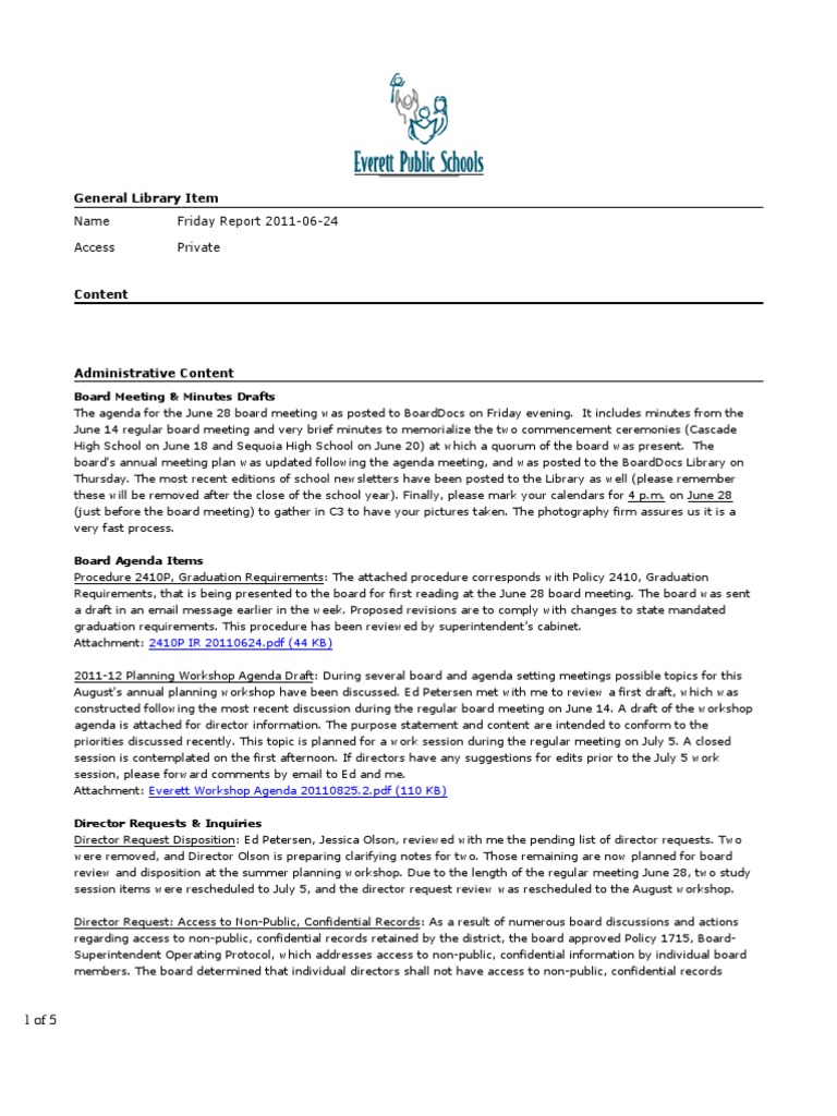 6 25 11 Friday Report | PDF | Board Of Directors | Secondary School