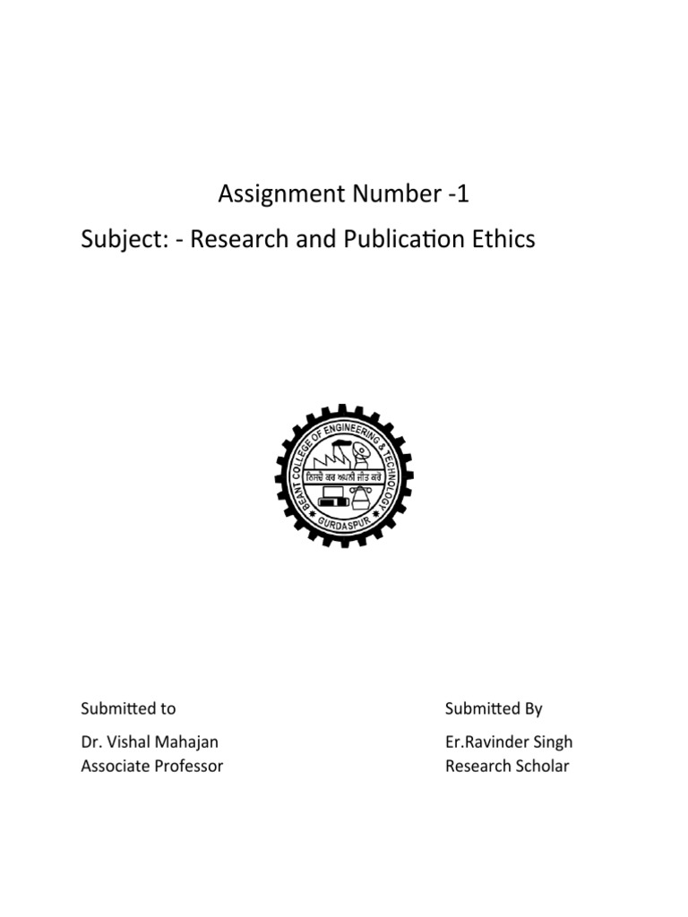 Assignment Number - 1 Subject: - Research and Publication Ethics | PDF ...