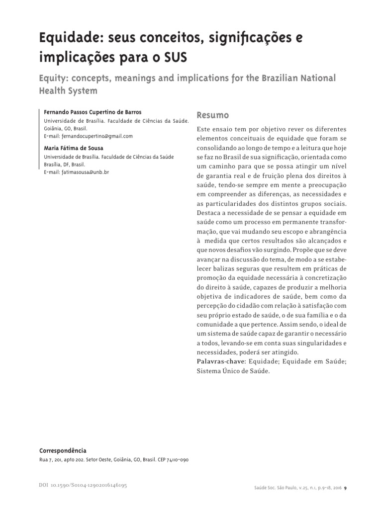 Equidade - Seus Conceitos, Significações e Implicações para o SUS | PDF ...