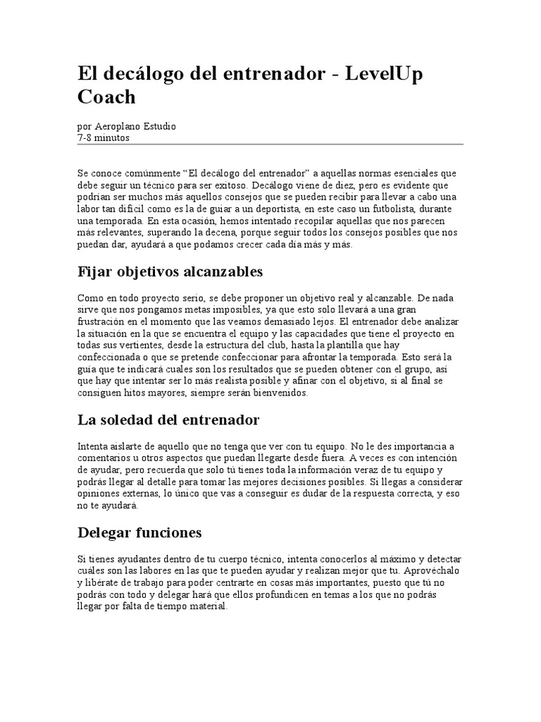 Decalogo Entrenador Futbol Pdf Toma De Decisiones