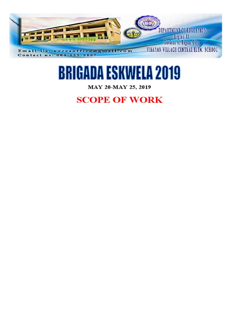 Brigada Eskwela 2018 Scope Of Work Pdf