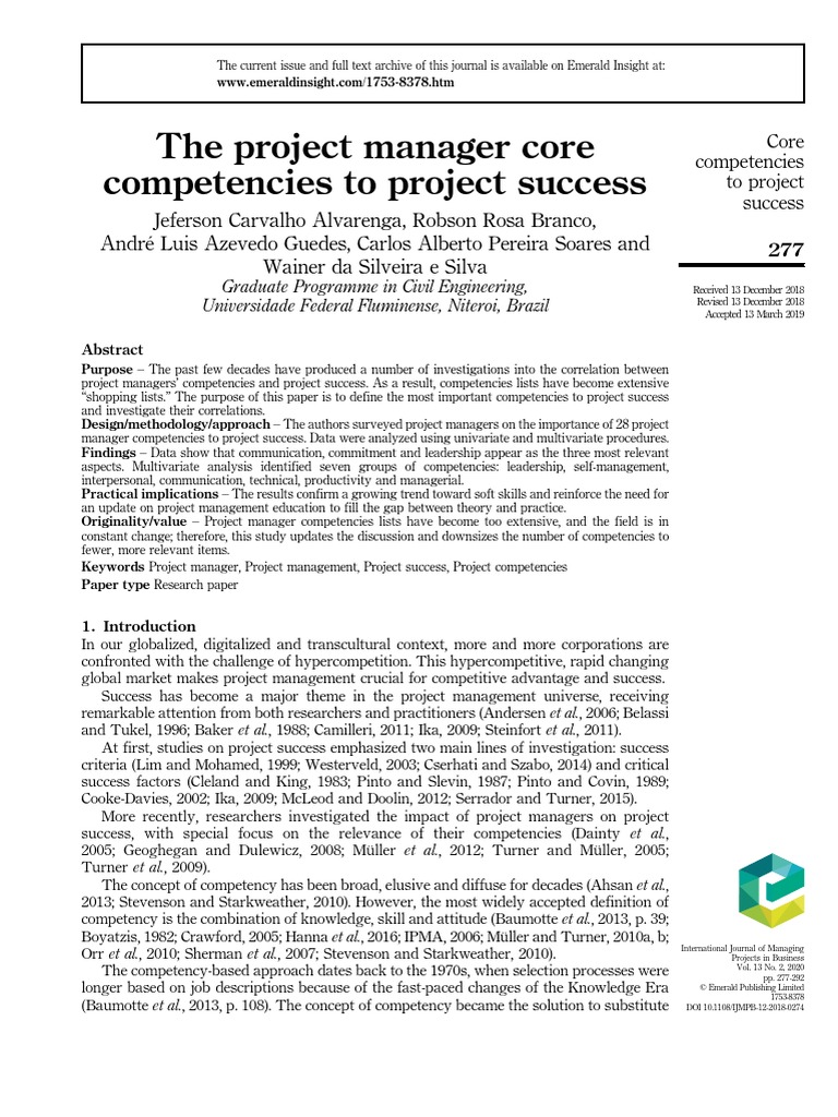 The Project Manager Core Competencies To Project Success | Download ...