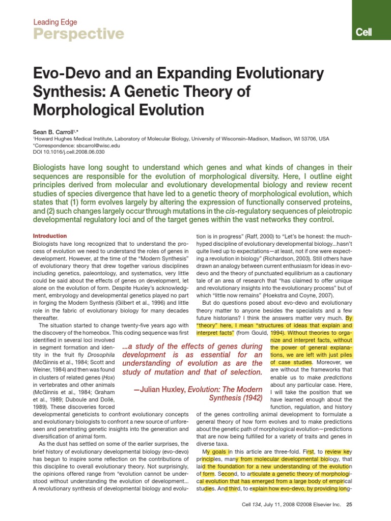 Perspective: Evo-Devo and An Expanding Evolutionary Synthesis: A ...