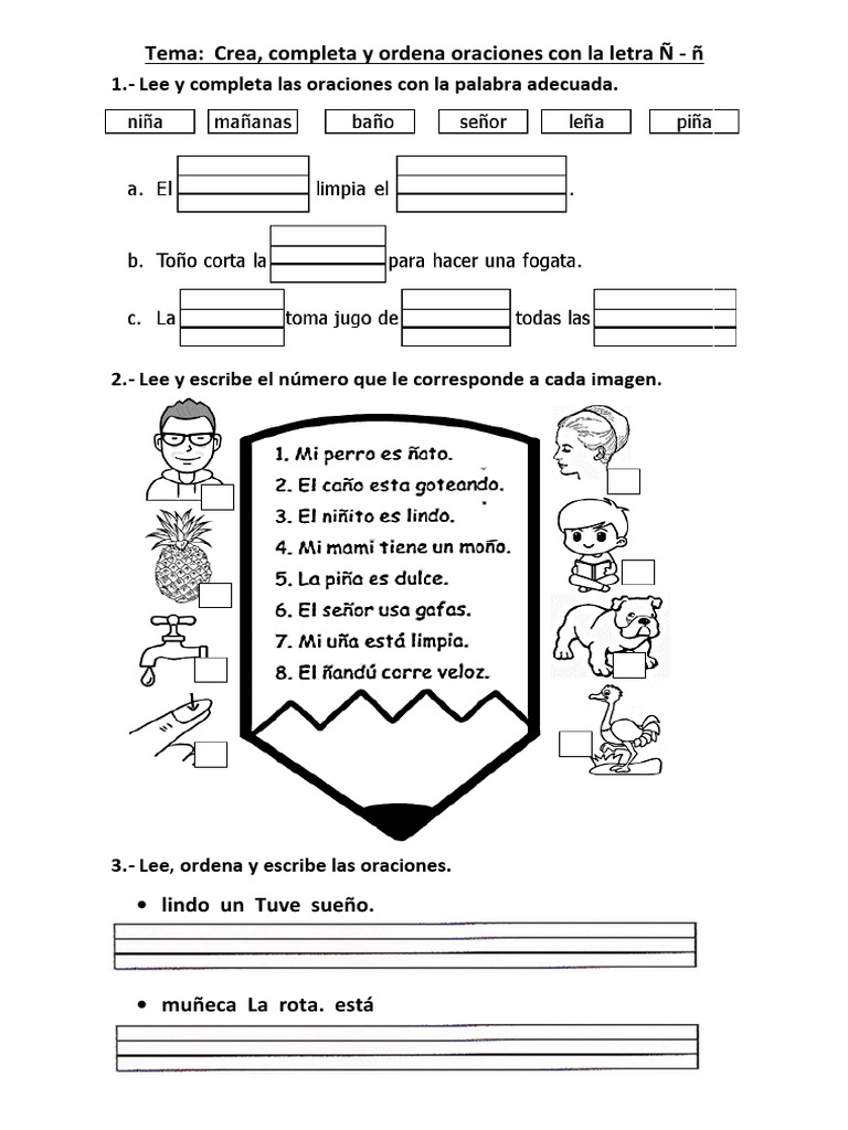 Oraciones con la letra Ñ para Primer Grado | PDF | Artes del Lenguaje y ...