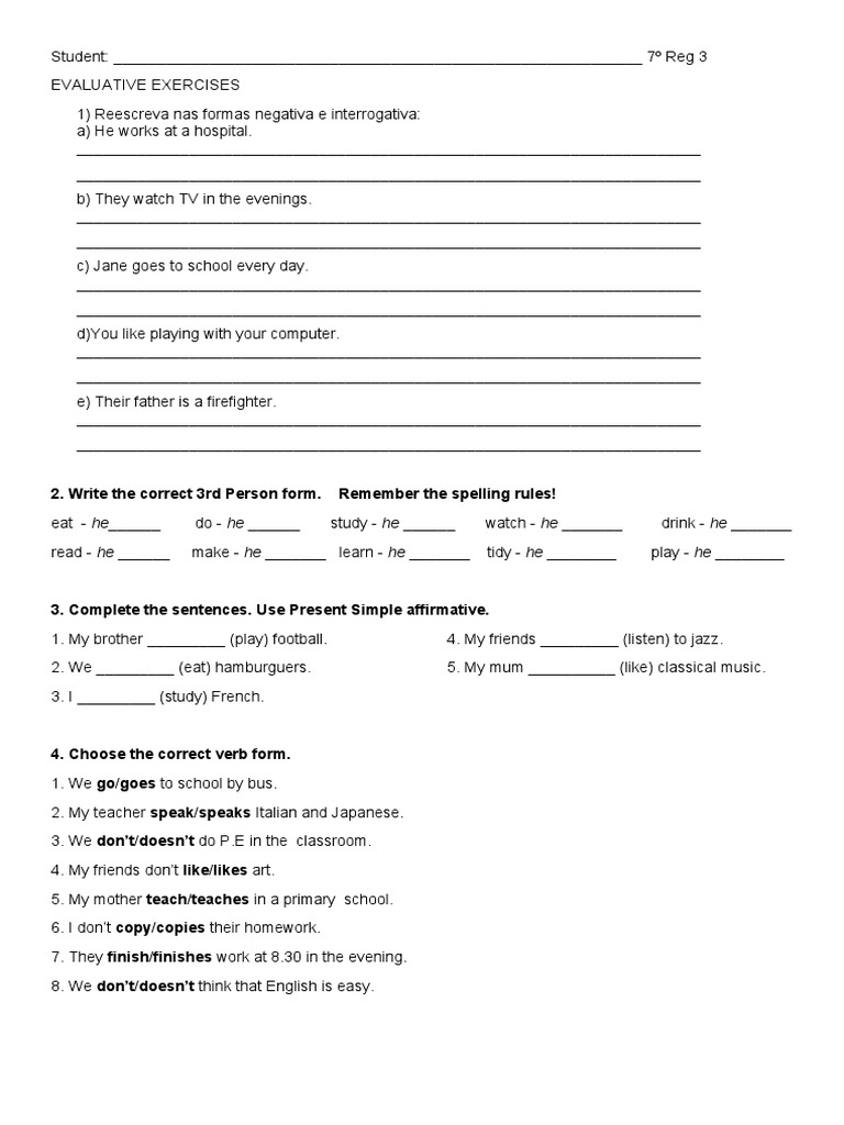 Write The Correct 3rd Person Form. Remember The Spelling Rules! | PDF ...