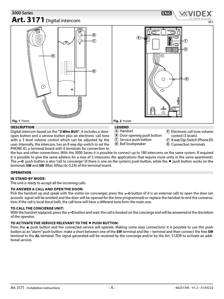 Digital Intercom 3000 Series: Technical Specifications, Operation ...