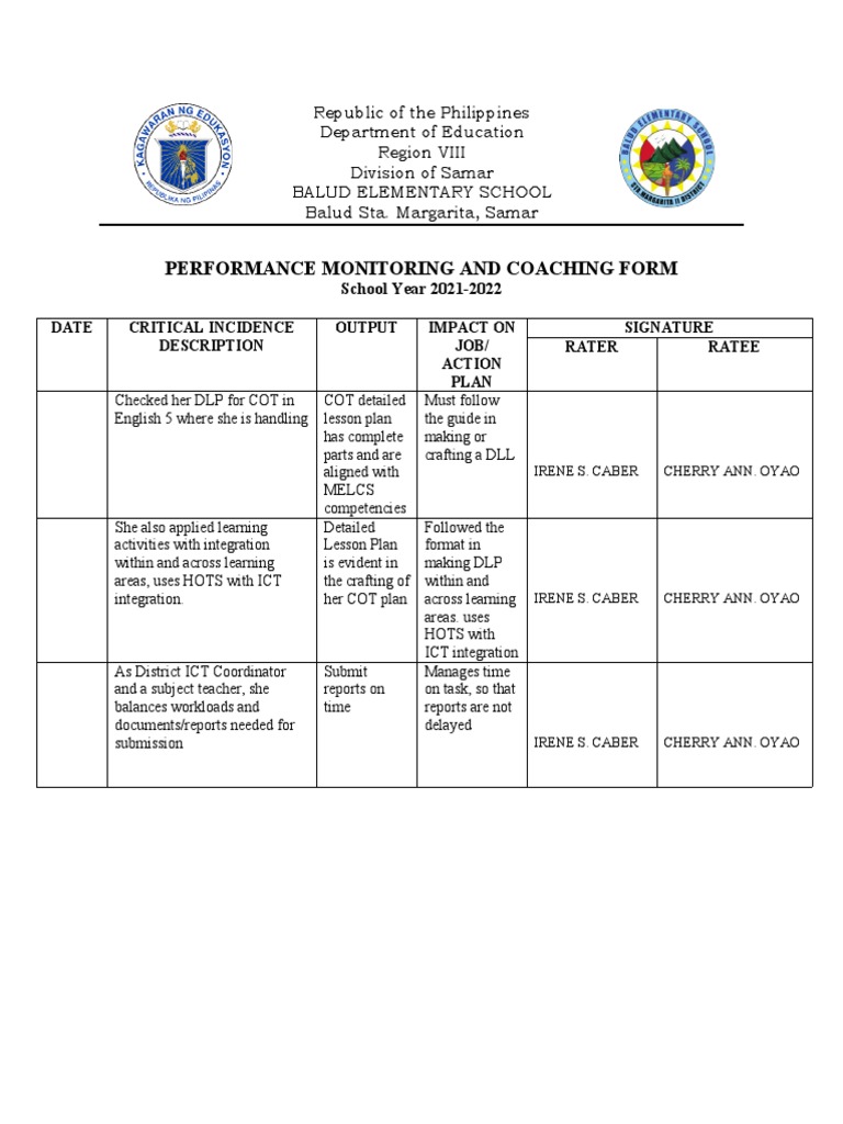 Performance Monitoring and Coaching Form | Download Free PDF ...