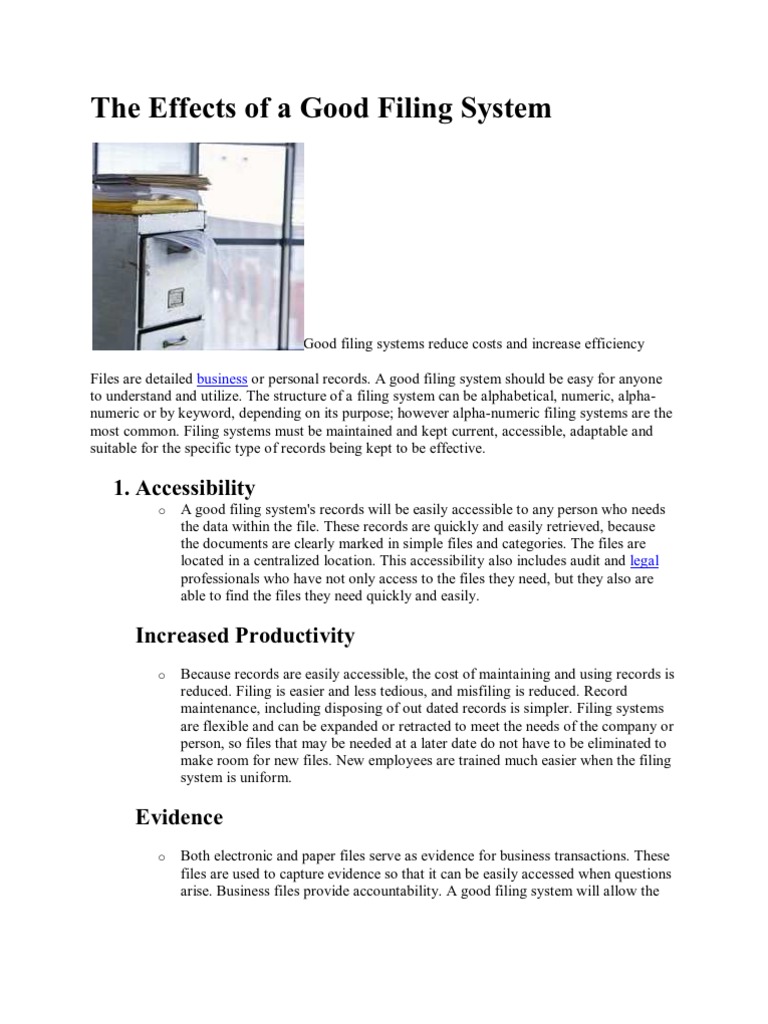 The Effects of A Good Filing System | PDF | Cabinetry | Computer File